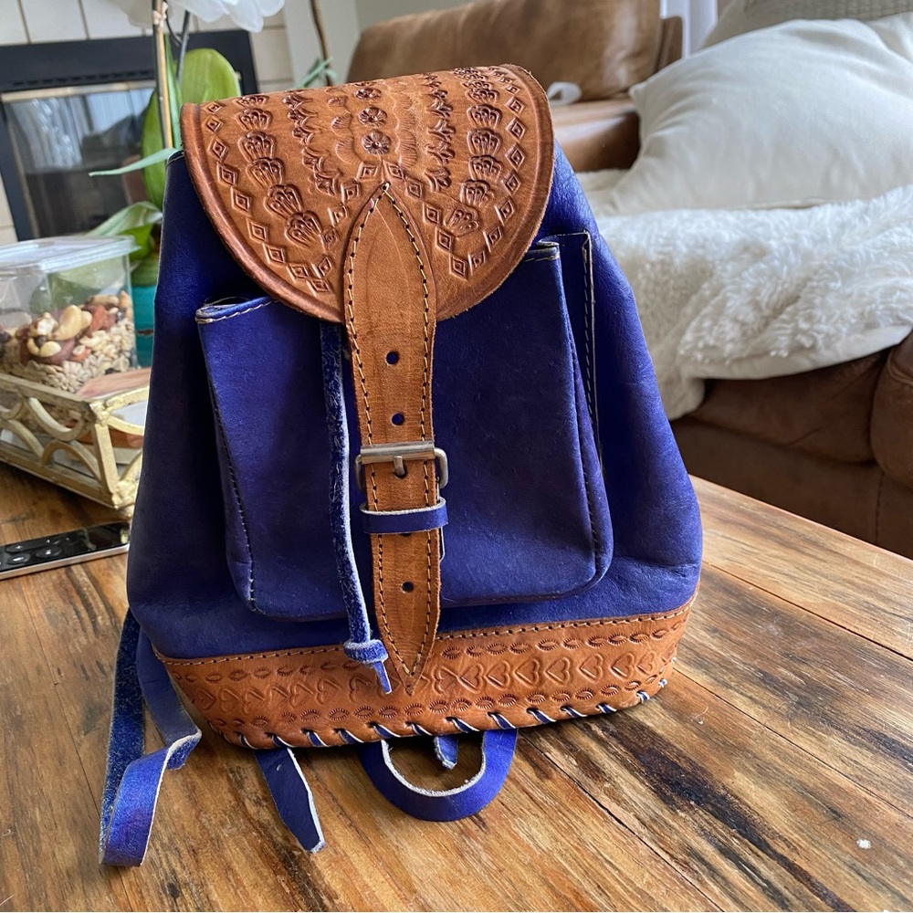 Vintage Western Leather Tooled Mini Backpack - Gem